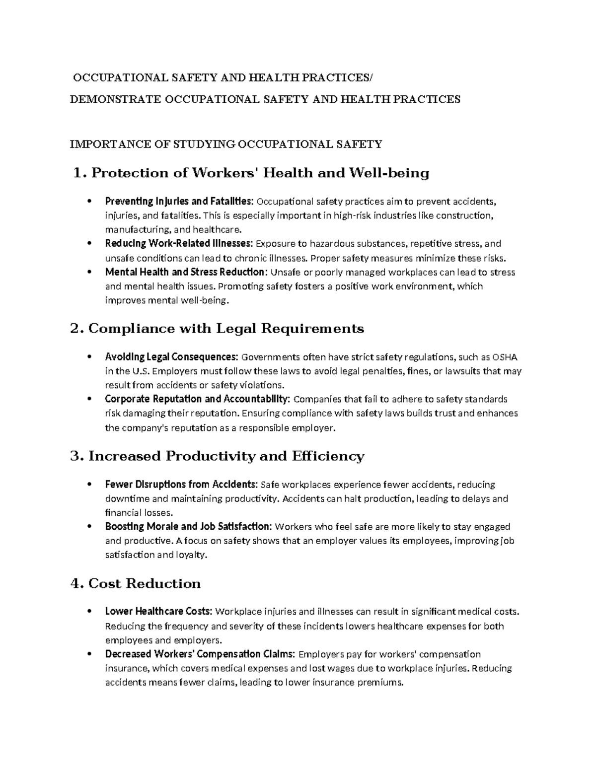 OCCUPATIONAL SAFETY AND HEALTH: IMPORTANCE AND PRACTICES OVERVIEW - Studocu