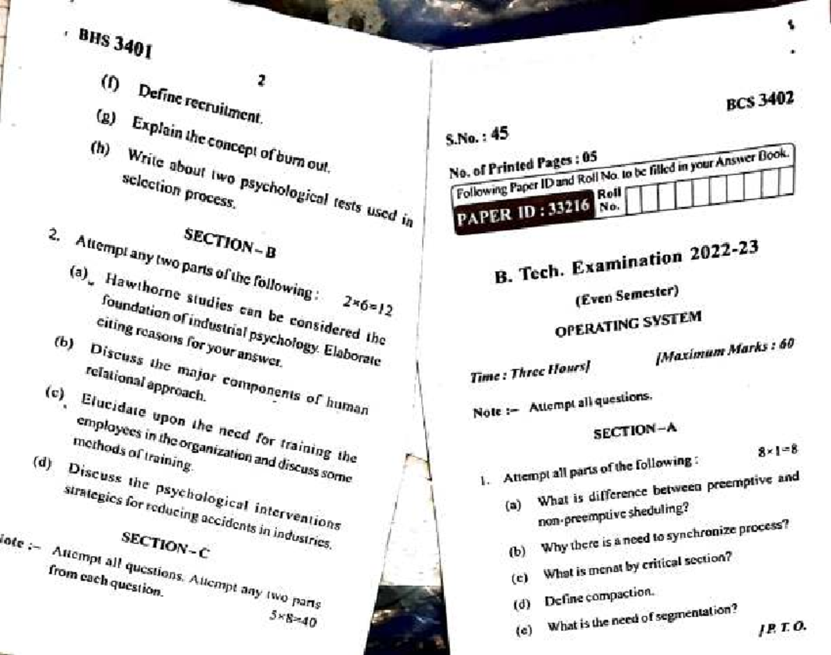 BHS 3401 & BCS 3402: Operating System Exam Notes - 2022 Even Sem. - Studocu