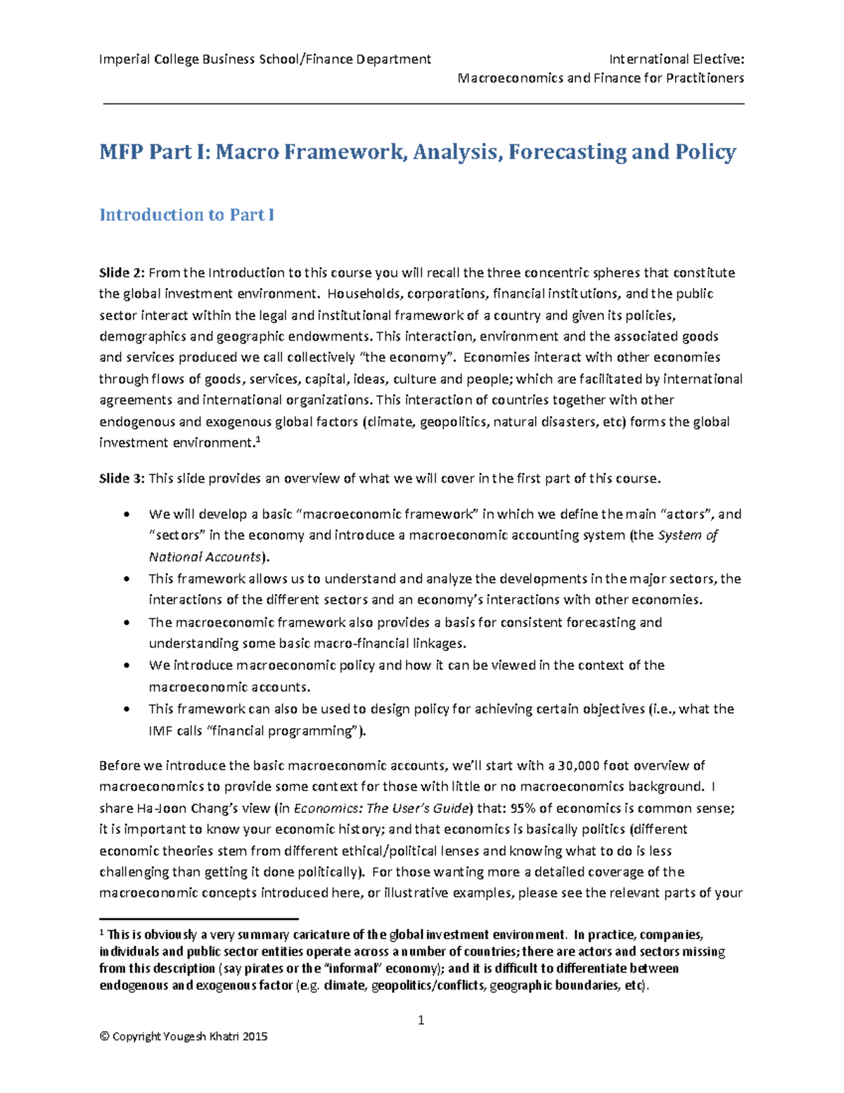 MFP Module Notes Session I Macro Framework Analysis Forecasting and ...