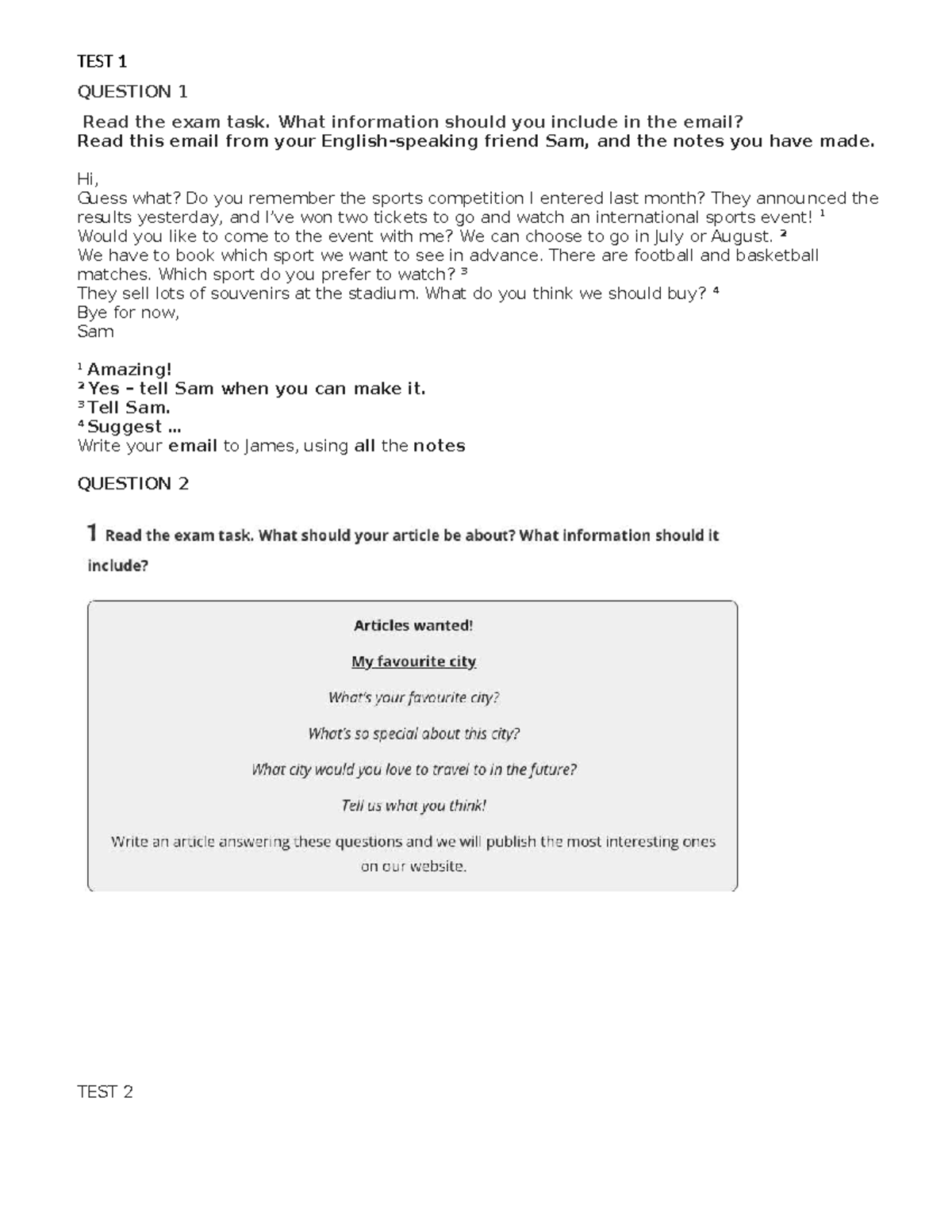 APTIS Writing Test 1: Email Response to Sam's Invitation - Studocu