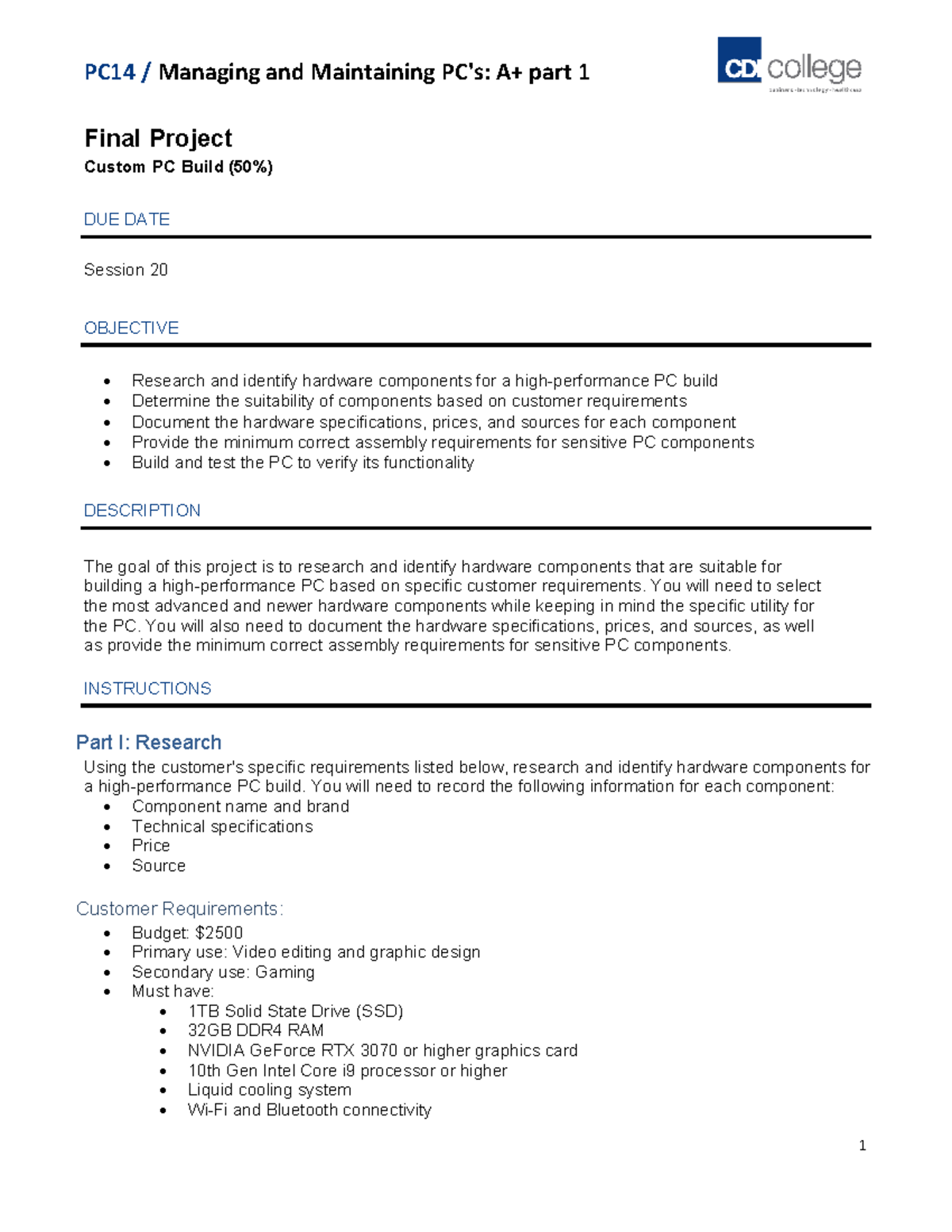 PC14 Managing and Maintaining Part 1: Custom PC Build Project - Studocu