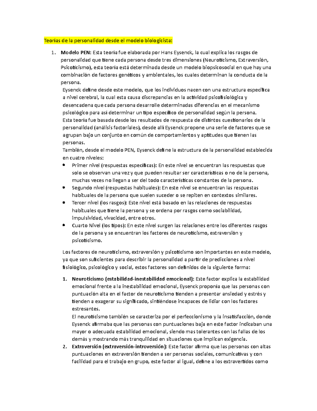 Actividad 1: Teorías de la Personalidad desde el Modelo Biologicista ...