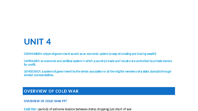 HIS 101: Cold War Overview and Ideological Conflicts - Studocu