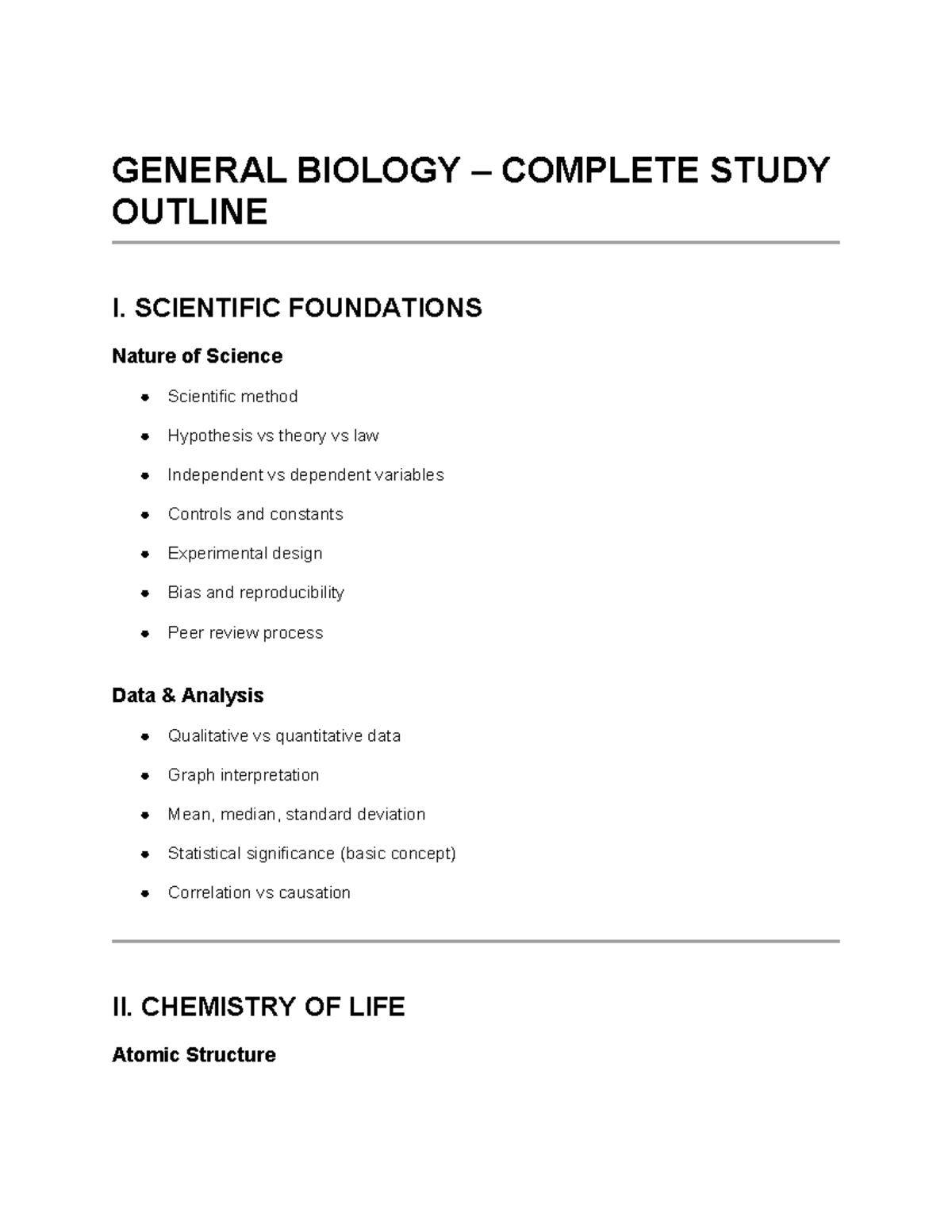 BIO 101 Final Exam Study Guide: Comprehensive Outline of Key Concepts ...