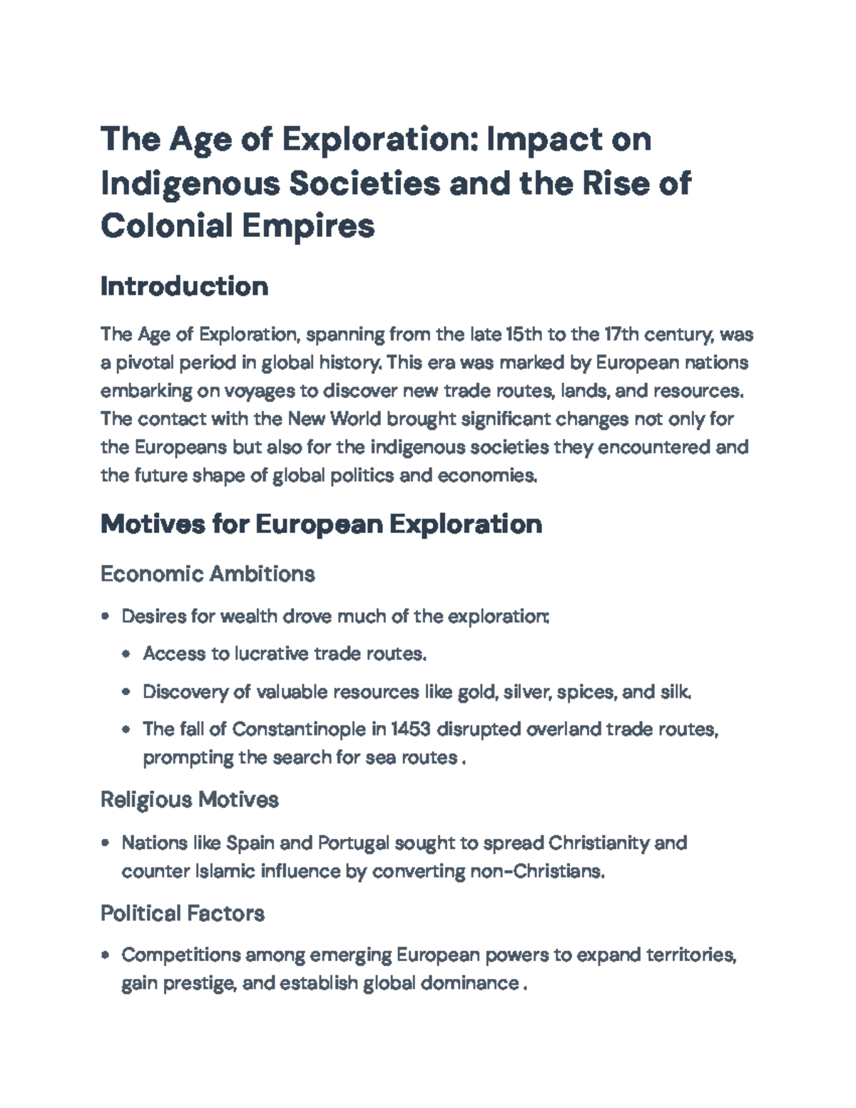 The Age of Exploration (HIST 101): Effects on Indigenous Societies ...