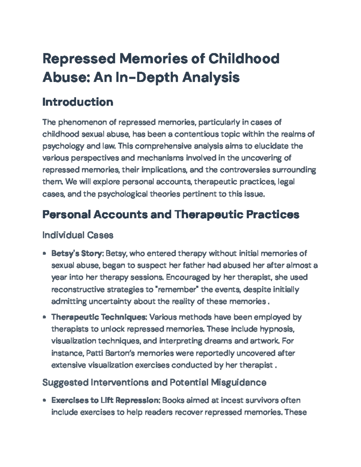 Repressed Memories and Childhood Abuse: A Comprehensive Evaluation ...