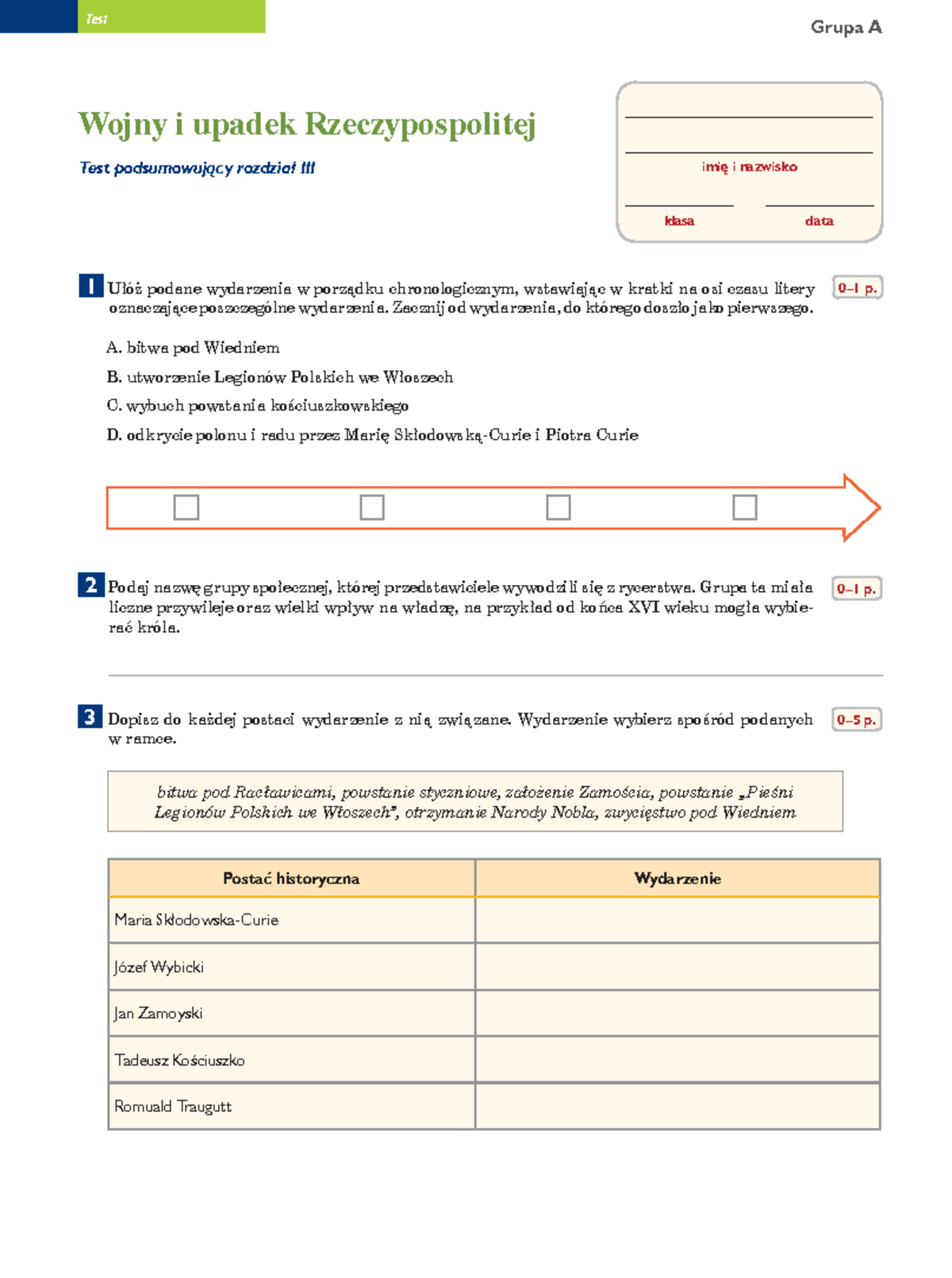 Historia Wczoraj i Dziś kl. 4 Sprawdzian Rozdział 3 Grupa A - Studocu