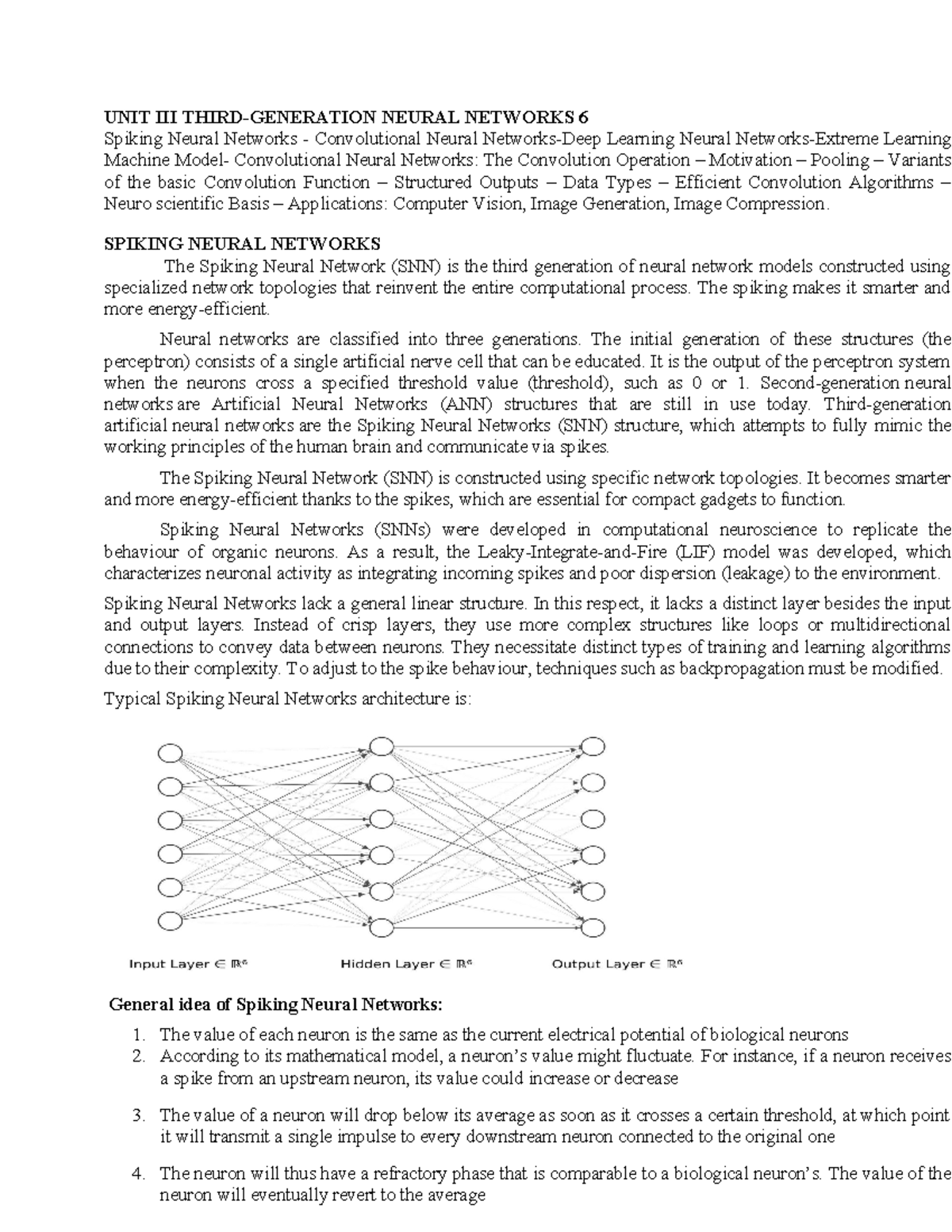 UNIT III: Third Generation Neural Networks - Notes for NNDL - Studocu