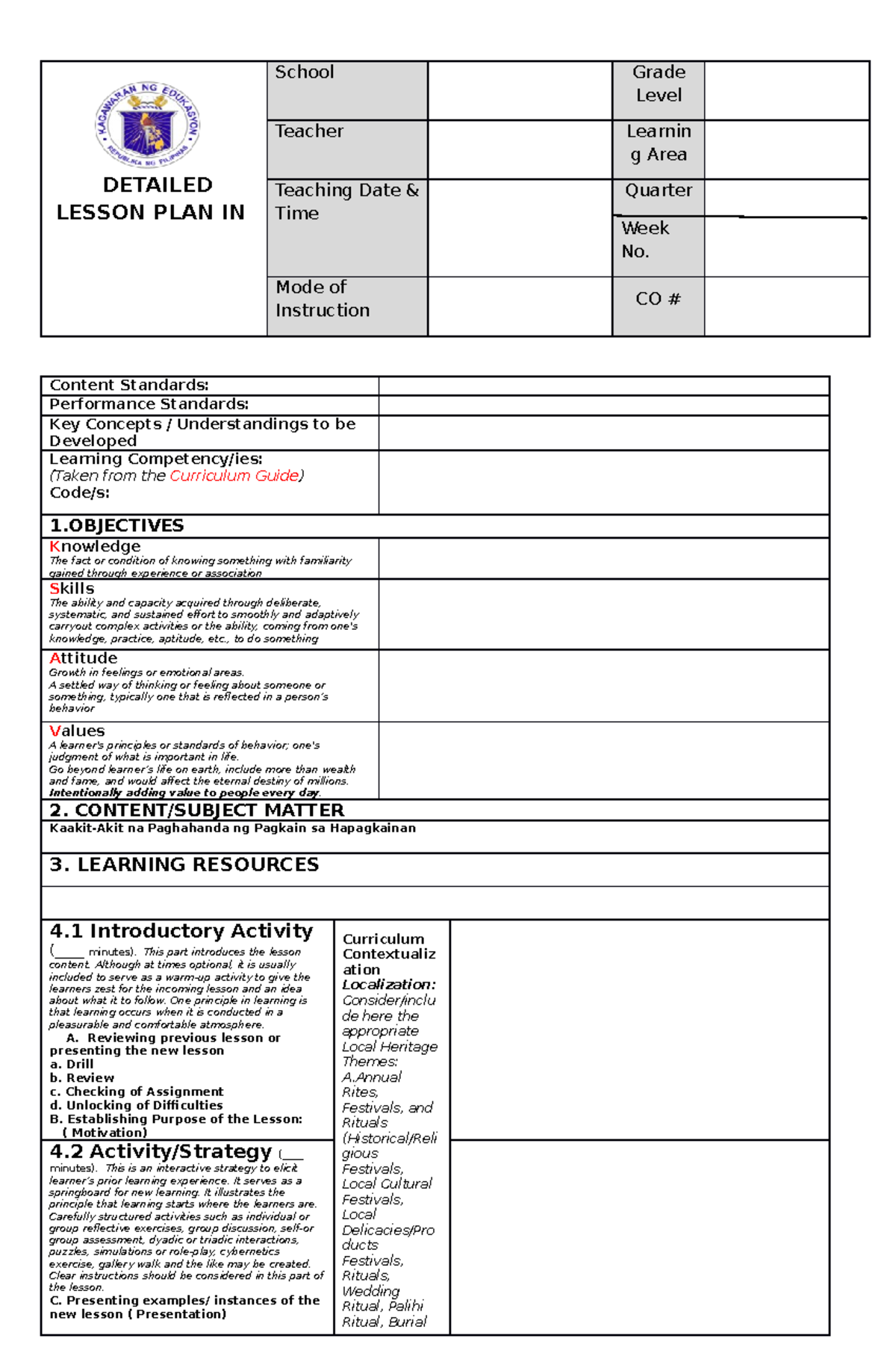 Deped Detailed Lesson Plan Template Word Free Pdf - Infoupdate.org