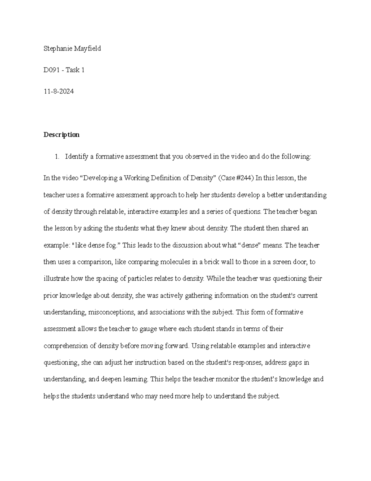 WGU D091 Task 1: Insights on Formative Assessment and Student ...