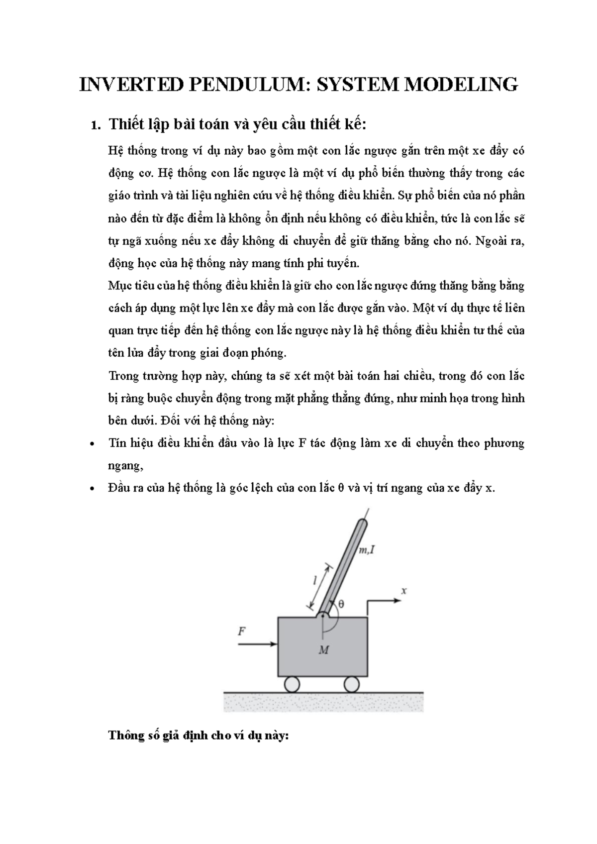 INVERTED PENDULUM: SYSTEM MODELING AND CONTROL DESIGN - Studocu