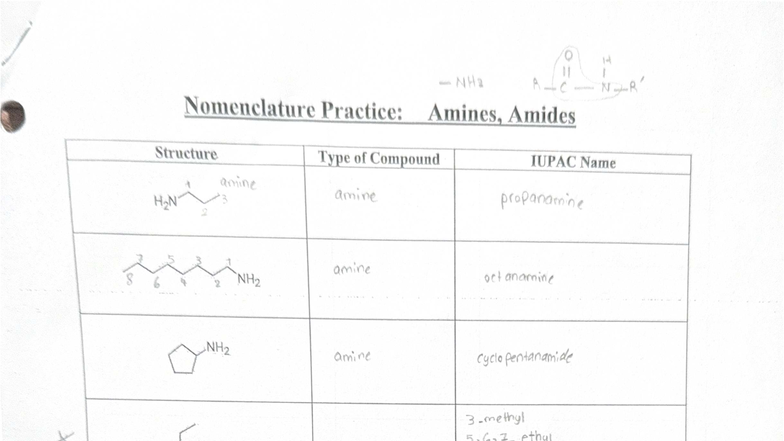 I-14 11 - NH2 Nomenclature Practice: Amines and Amides - Studocu