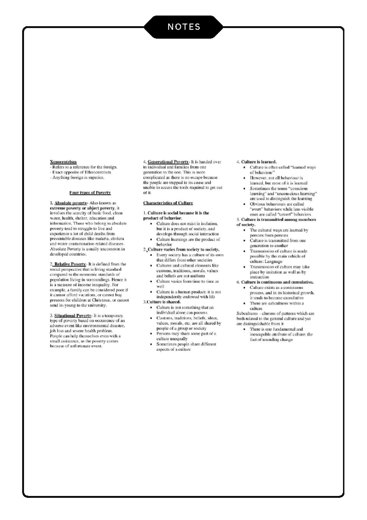 UCSP - Notes on Xenocentrism and Cultural Poverty Types - Studocu