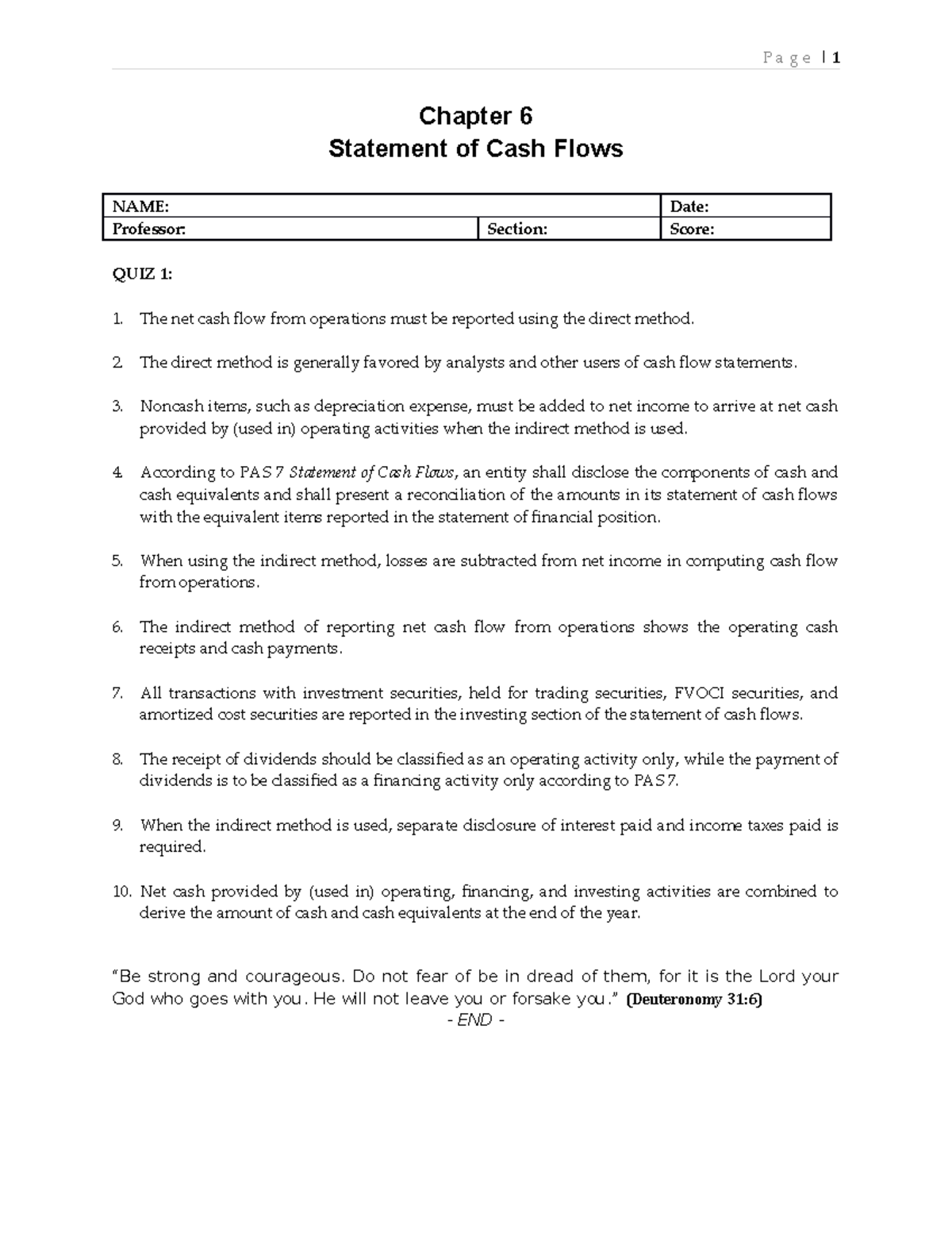 Cash Flow Concepts and Quiz Solutions (ACCT101) - Studocu