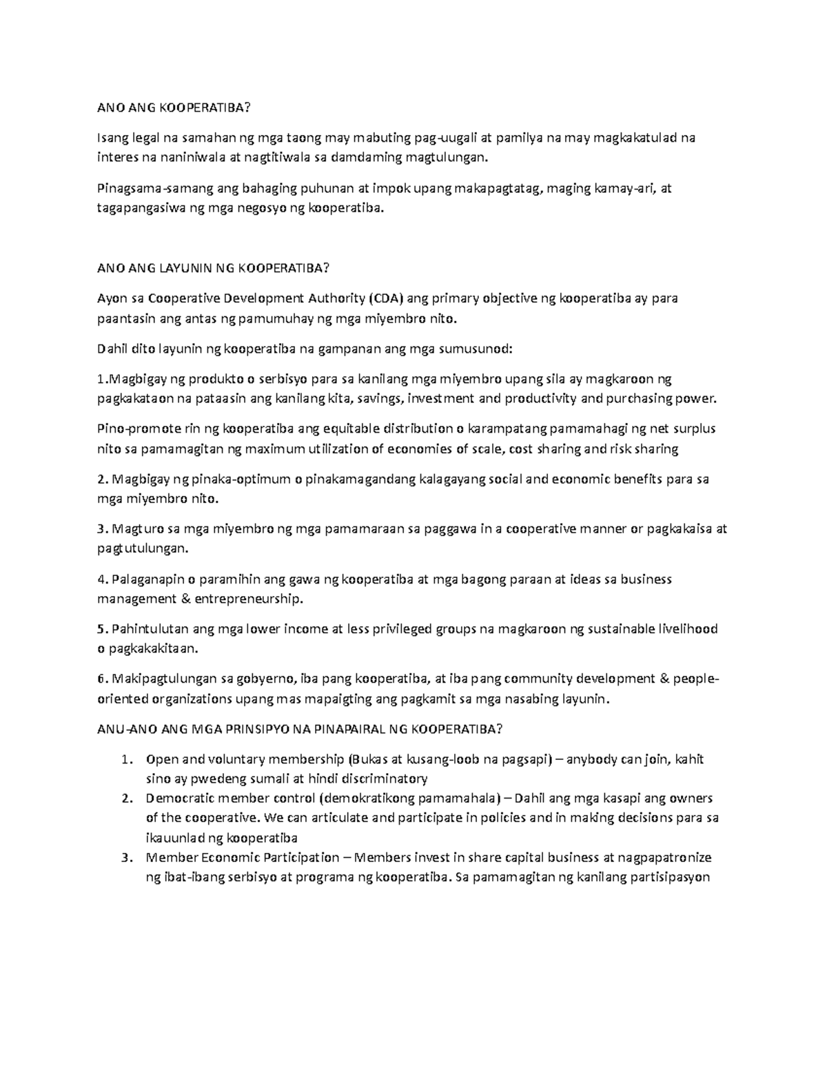 ANO ANG Kooperatiba - ANO ANG KOOPERATIBA? Isang legal na samahan ng mga taong may mabuting ...