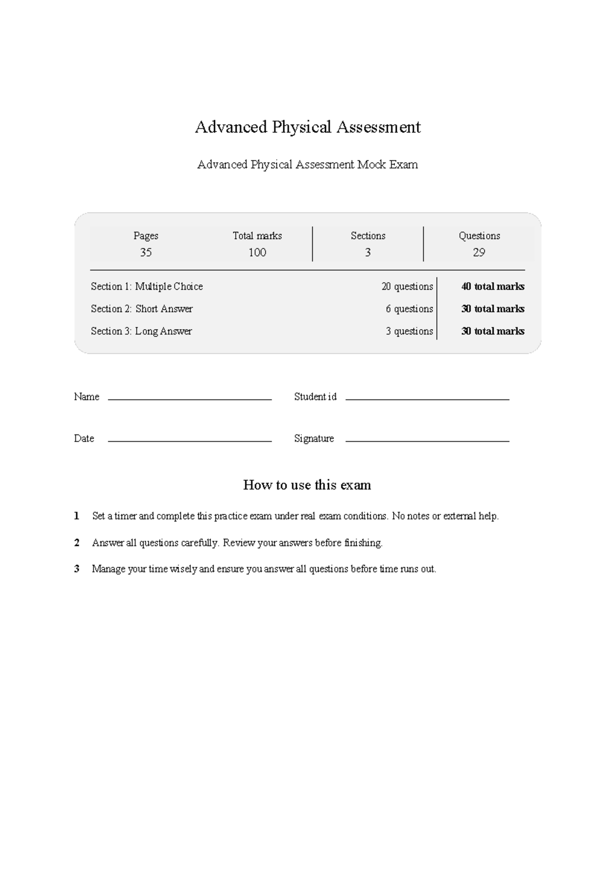 Advanced Physical Assessment mock exam 2026 feb - Advanced Physical ...