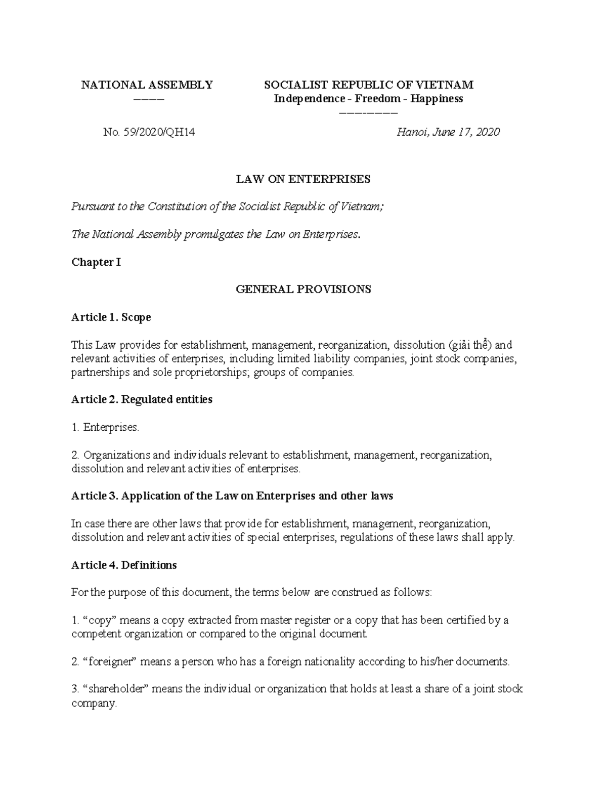 Law on Enterprises (Luat DN 2020) - Key Provisions and Regulations ...