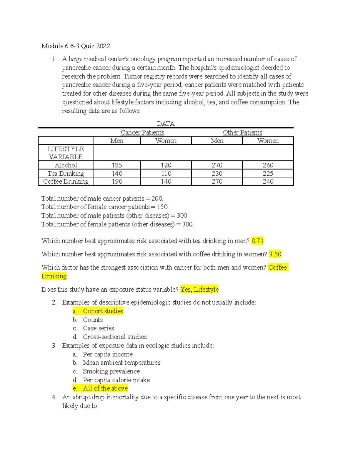 IHP 515 Module 6-3 Quiz: Epidemiology & Lifestyle Factors Analysis ...