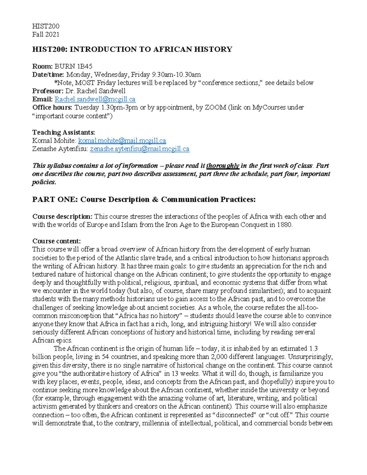 HIST200: Fall 2021 Syllabus & Course Outline for African History - Studocu