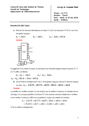 Codeur-decodeur - Correction exercices de TD Électronique Numérique ...