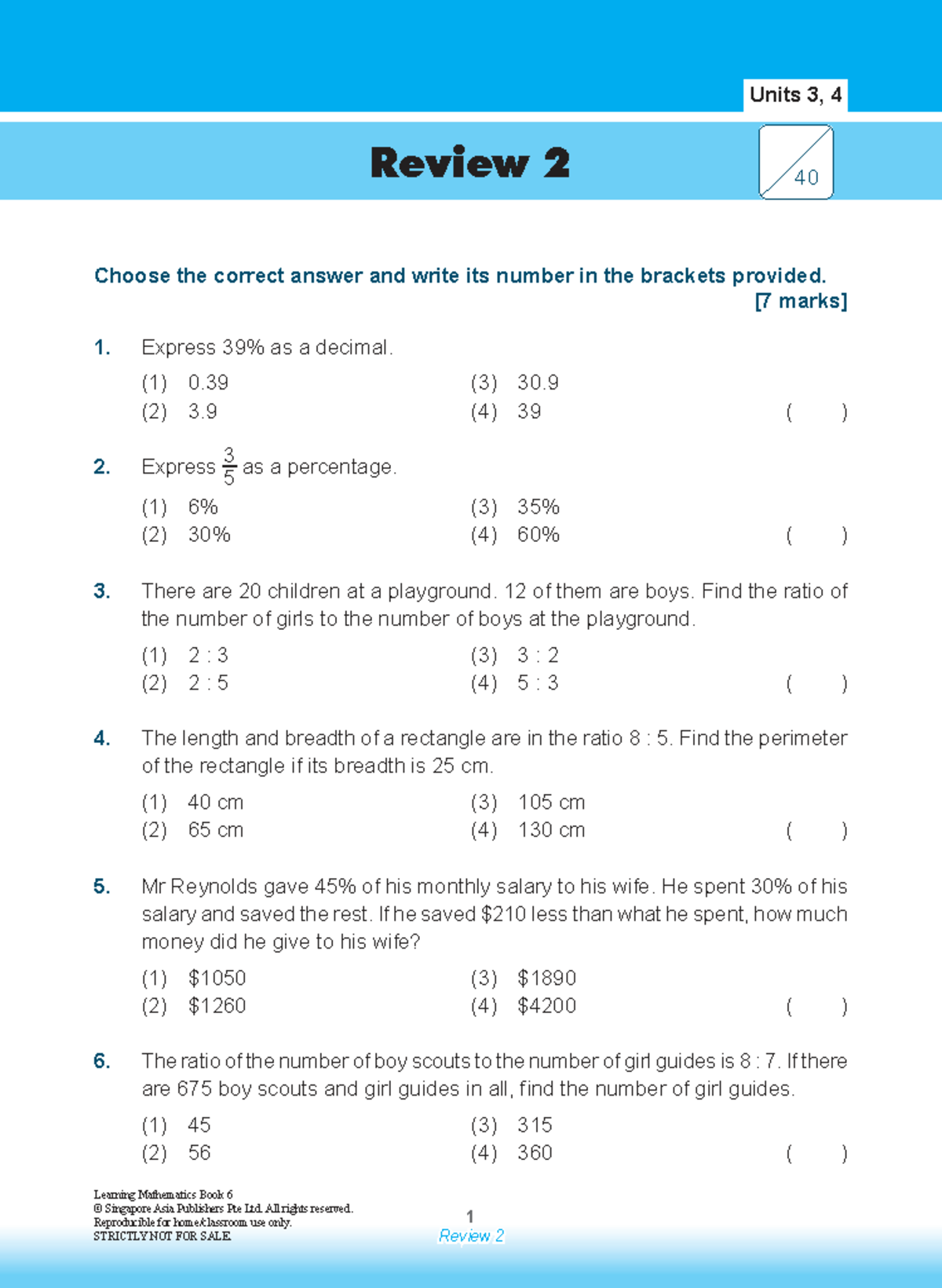 Math Review 2: Units 3 & 4 Practice Questions (Book 6) - Studocu