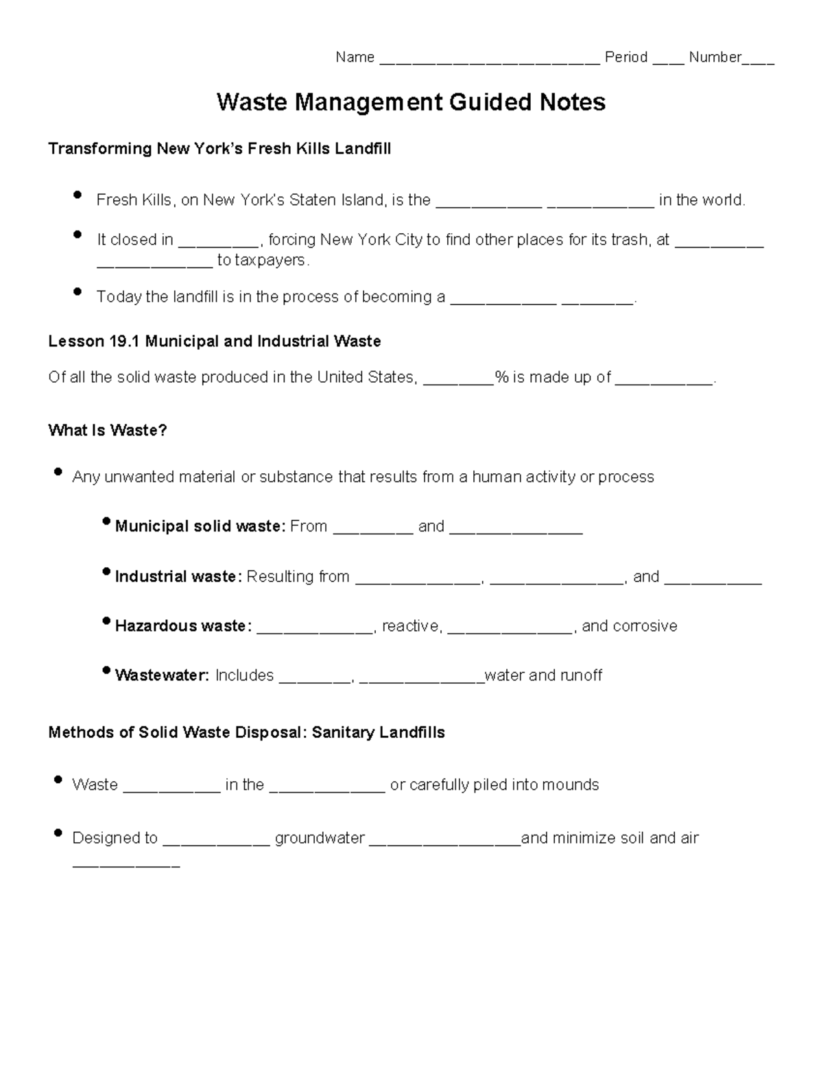Ch 19 - Waste Management Guided Notes: Key Concepts & Processes - Studocu