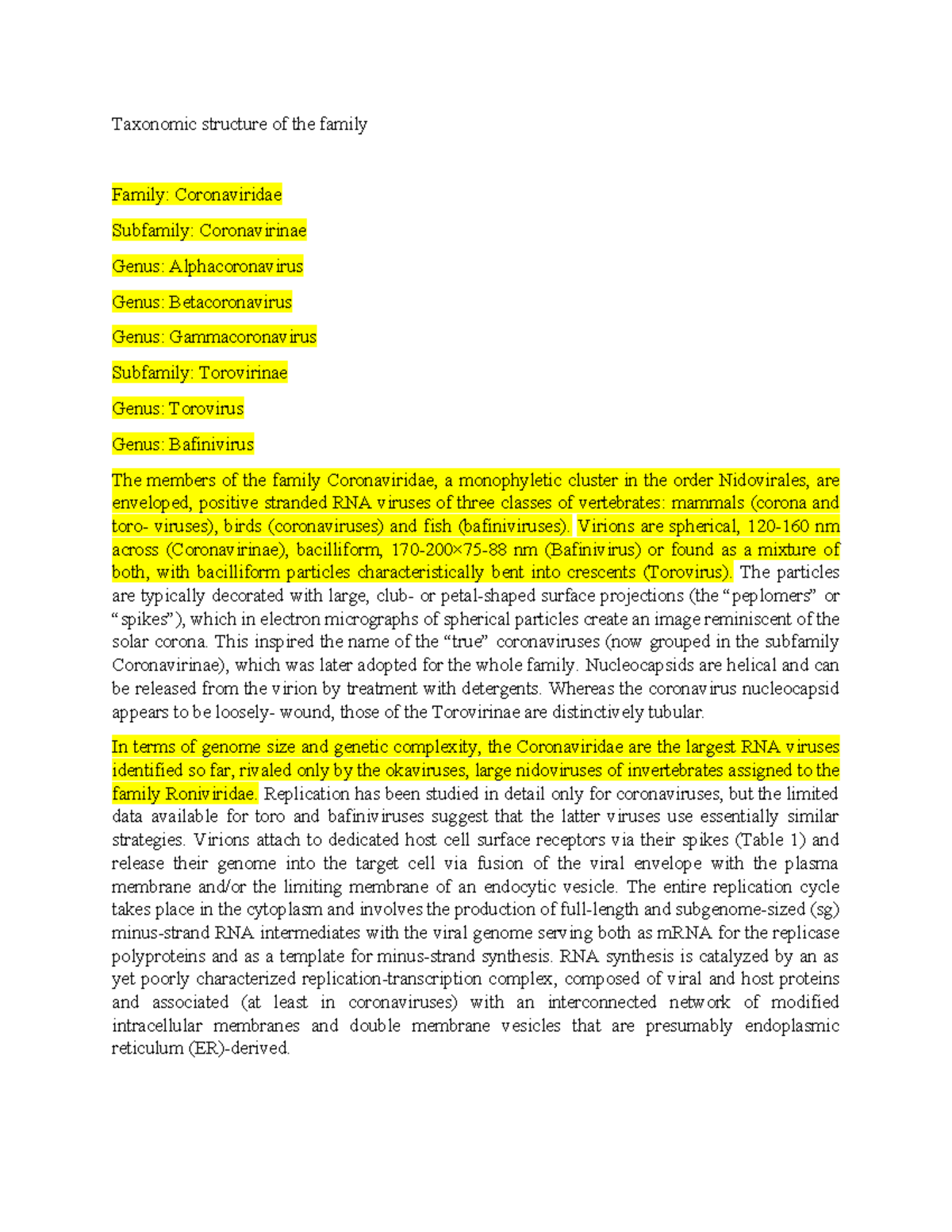 Taxonomic Structure of Coronaviridae Family (Course Code: MycoViro ...
