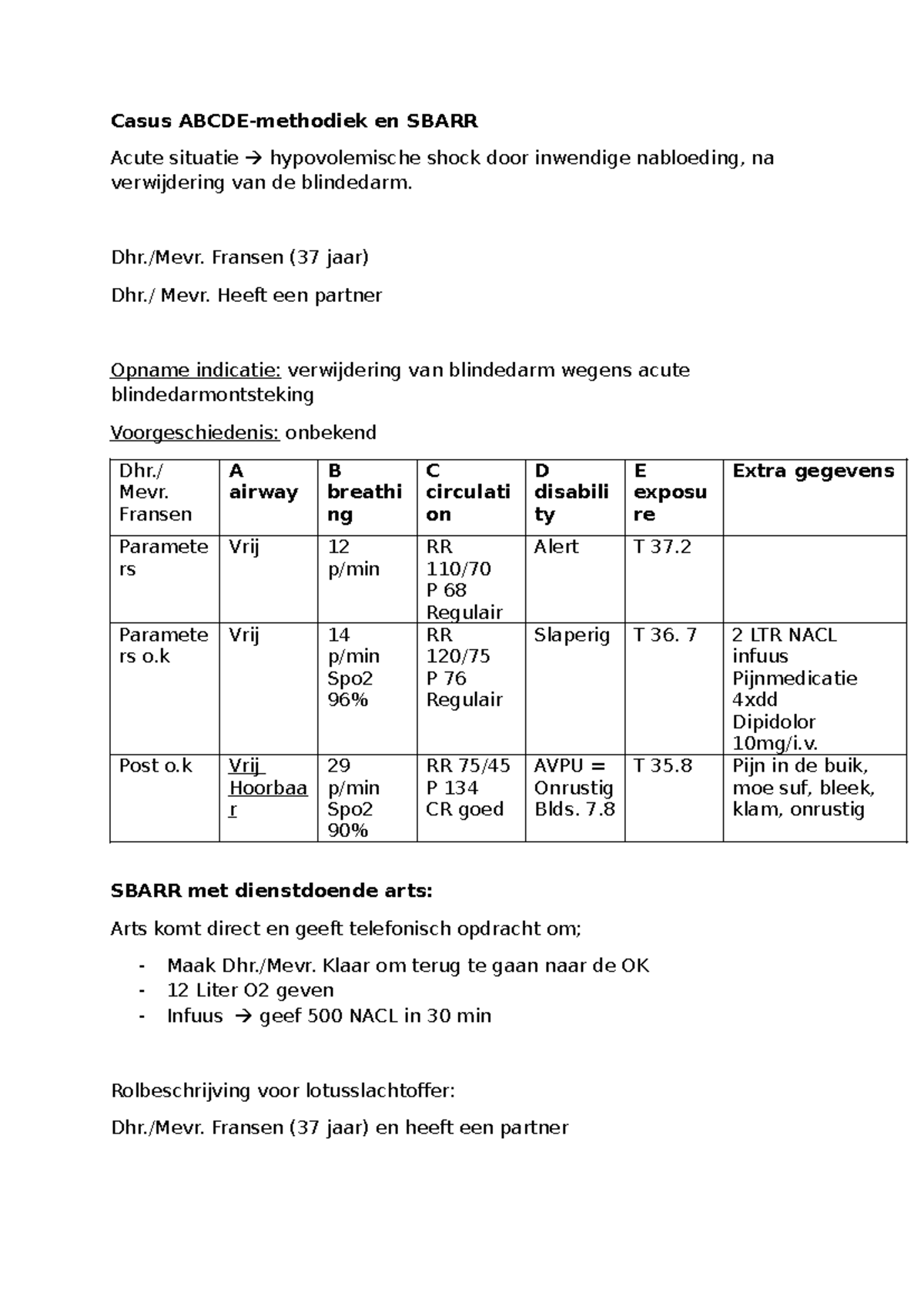 Casus ABCDE-methodiek en SBARR: Hypovolemische Shock Behandeling ...