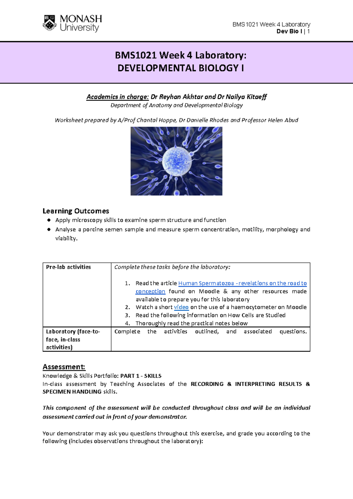 BMS1021 Week 4 Lab Worksheet: Developmental Biology I - Studocu