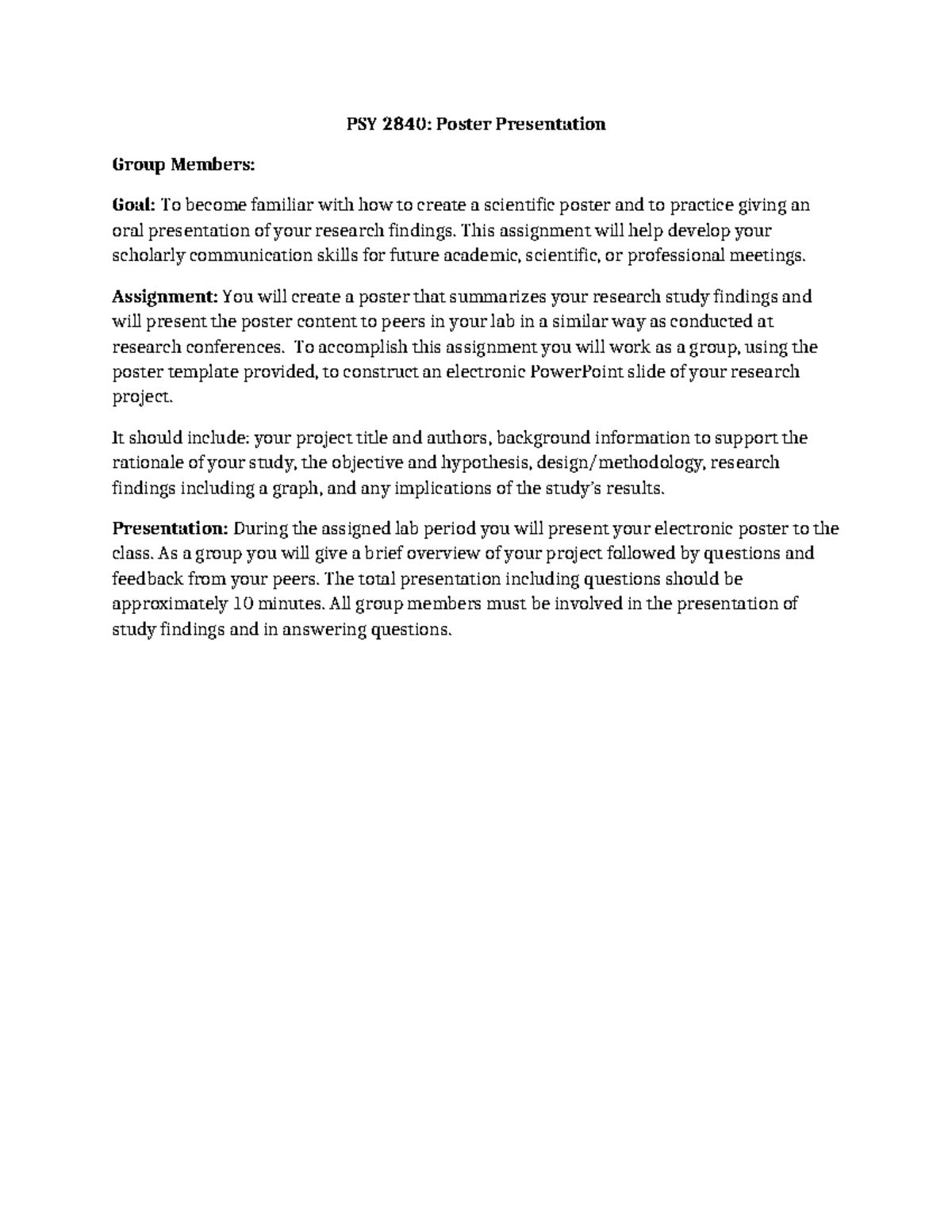 PSY 2840: Group Poster Presentation Assignment Guidelines - Studocu
