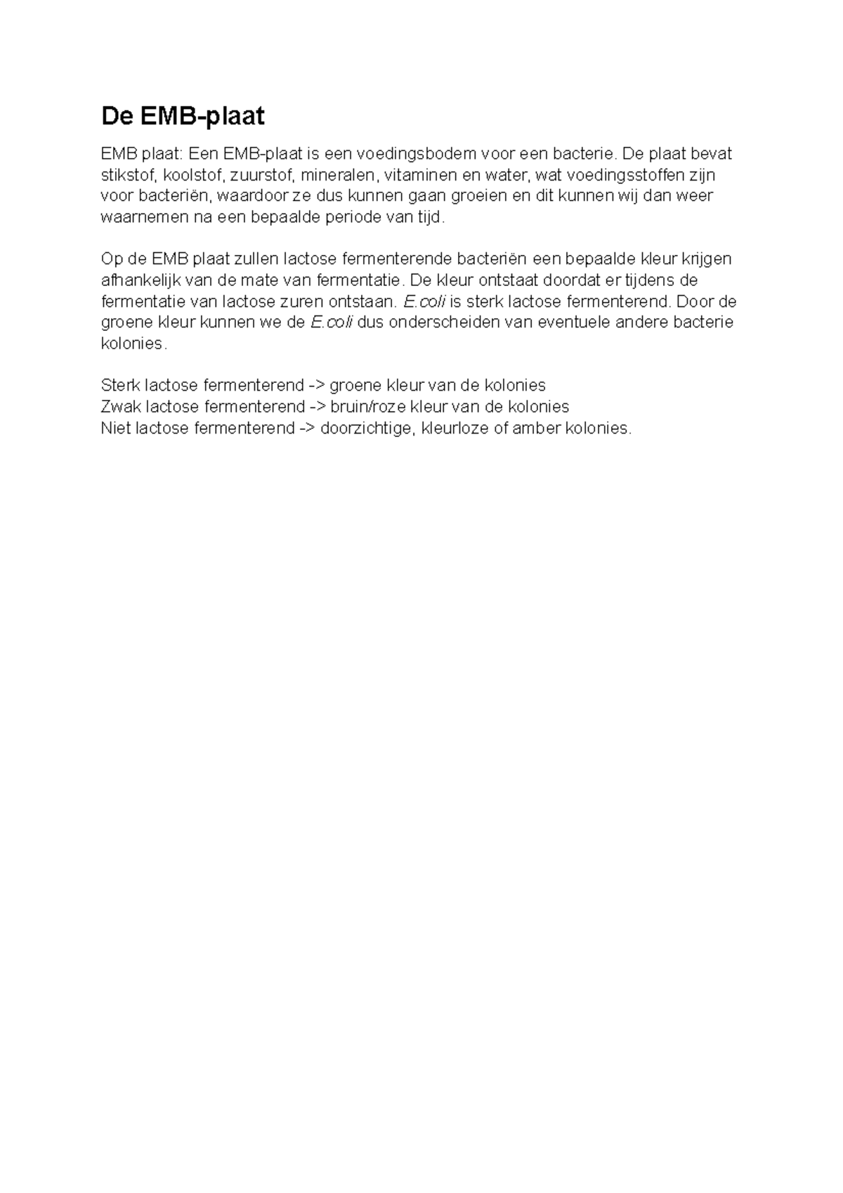 EMB Plaat: Principes van de Techniek en Bacteriële Groei - Studeersnel