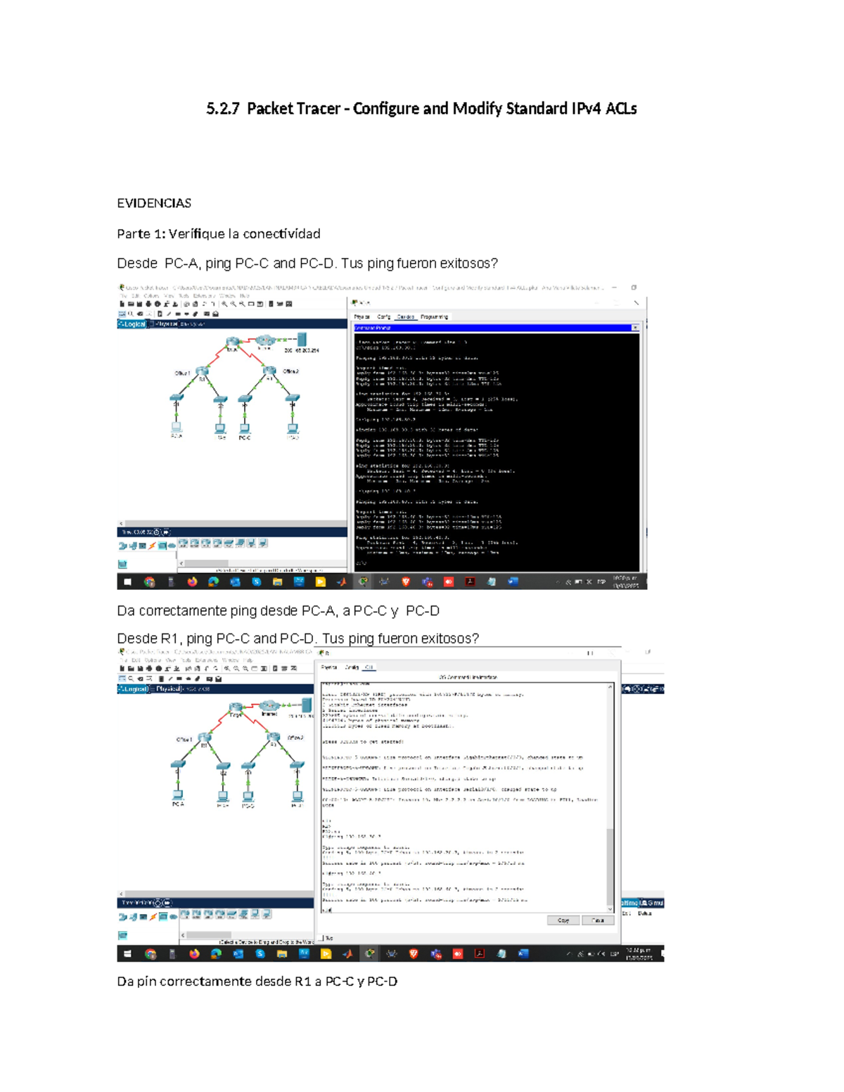 5.2.7 Packet Tracer - Configure and Modify Standard IPv4 ACLs - Ana Maria Villate - 5.2 Packet ...
