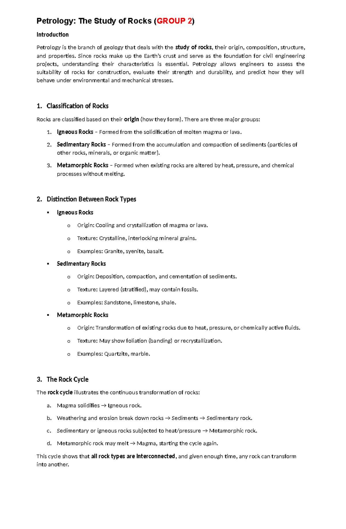Petrology: Understanding Rocks and Their Properties (GROUP 2) - Studocu