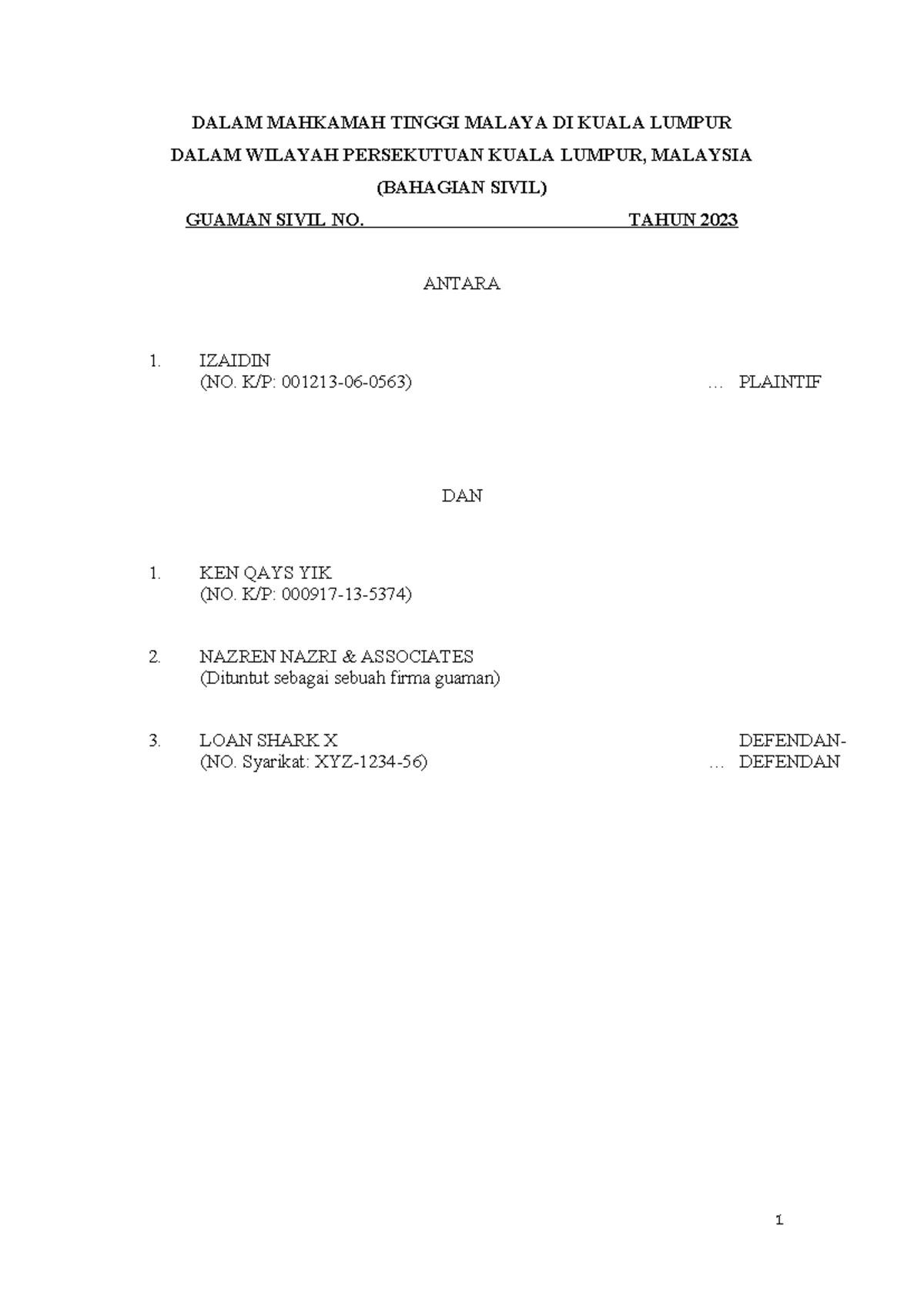Skeletal Submission for Civil Case No. 2023: Defendan Ketiga - Studocu