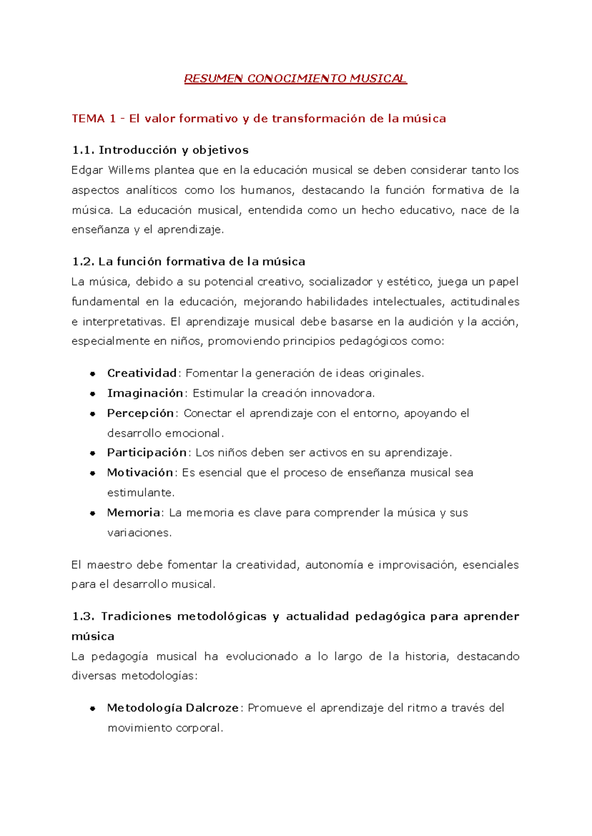 Resumen de Conocimiento Musical: Formación y Función Educativa - Studocu
