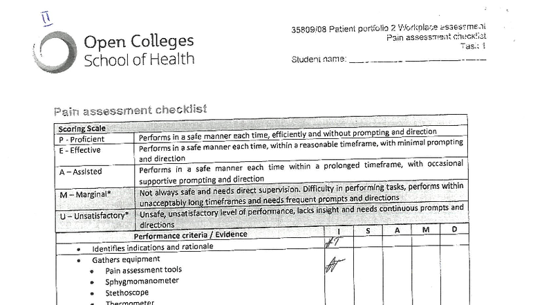 Patient Portfolio 2: Pain Assessment Checklist - Task 1 - Studocu