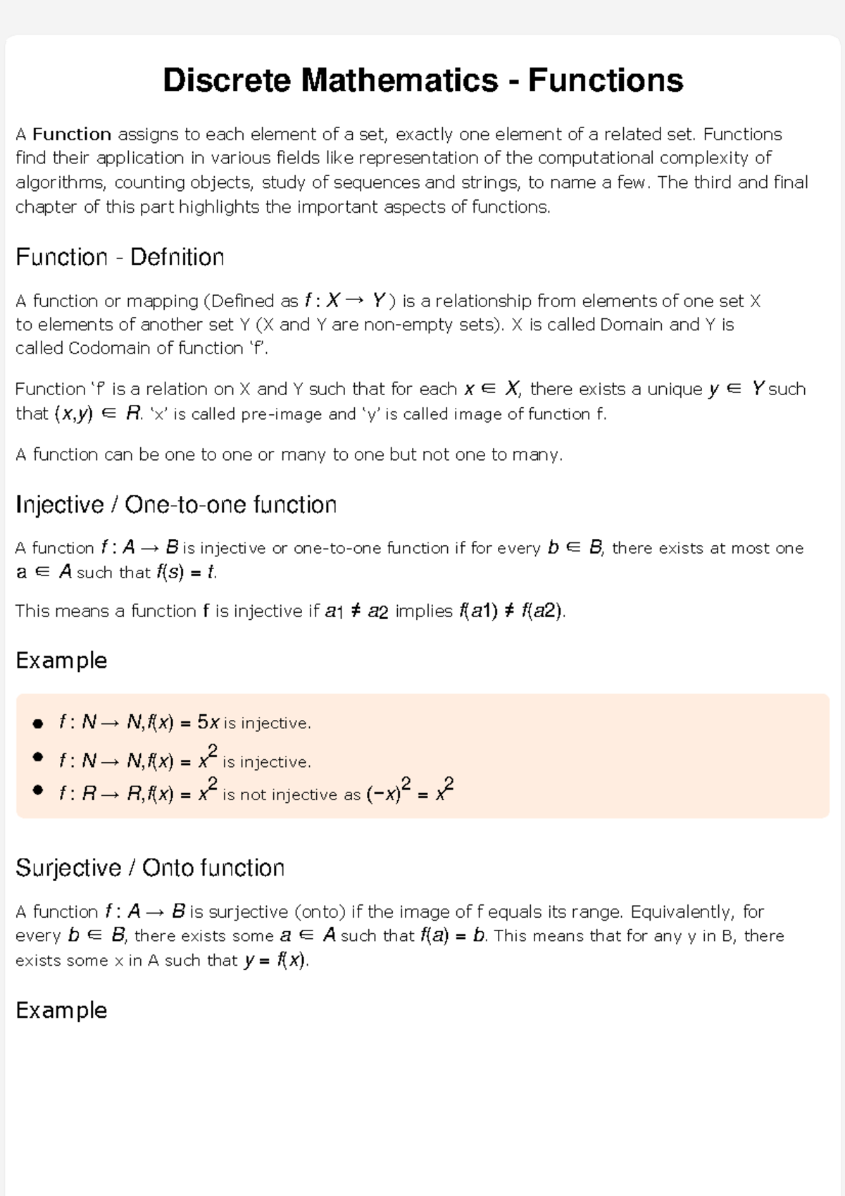 Chapter 4 Functions - Discrete Mathematics (DM101) Tutorial Notes - Studocu