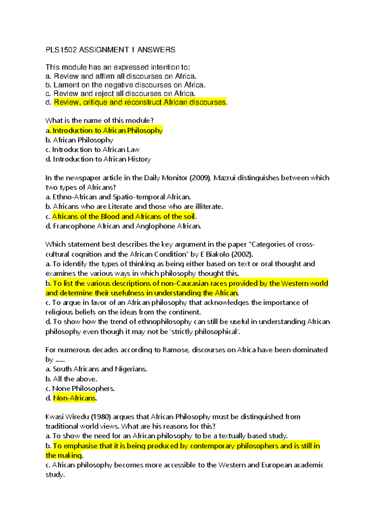 PLS1502 Assignment 1 Answers - PLS1502 ASSIGNMENT 1 ANSWERS This module ...
