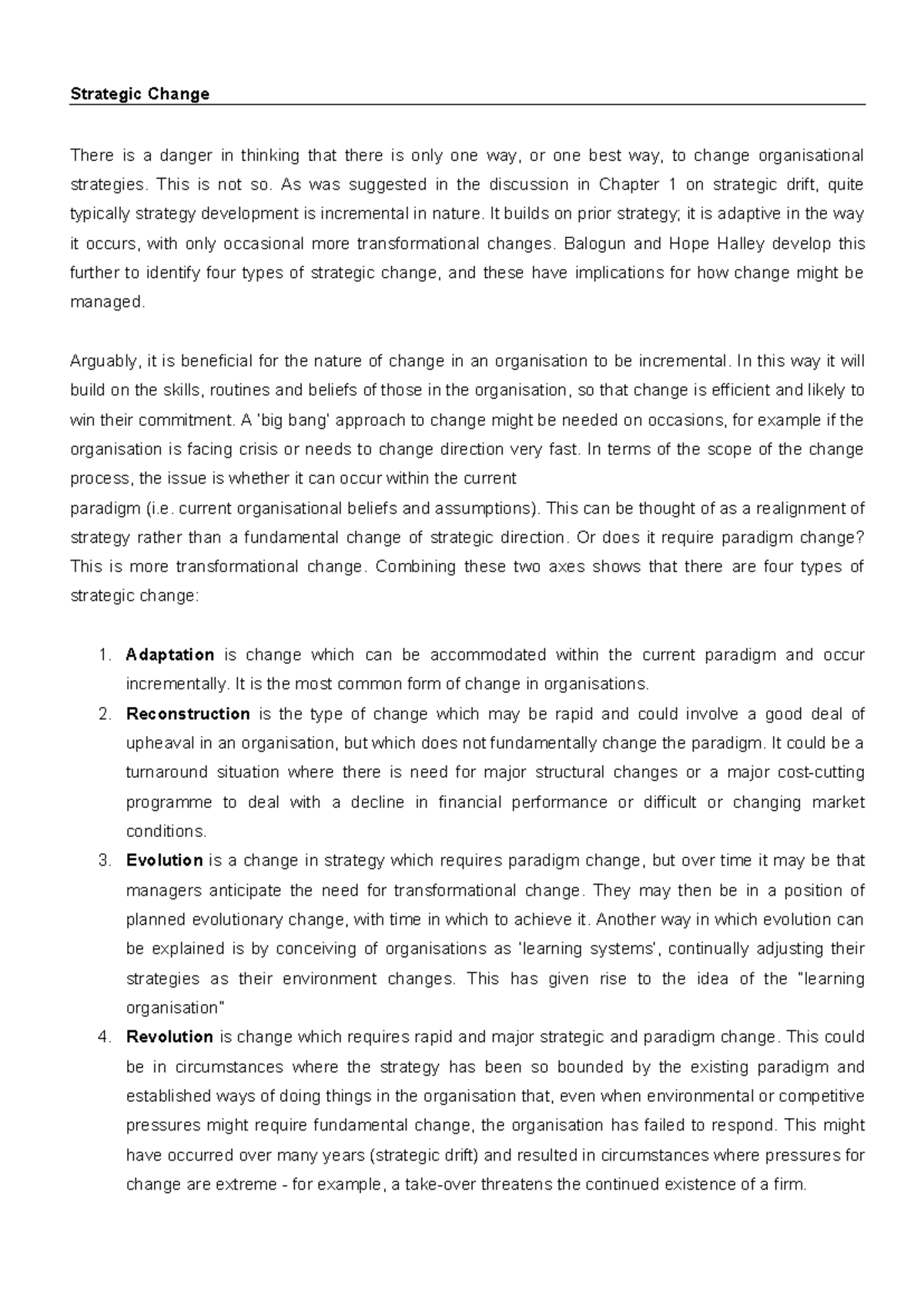 Types of Strategic Change: Understanding Four Key Approaches - Studocu