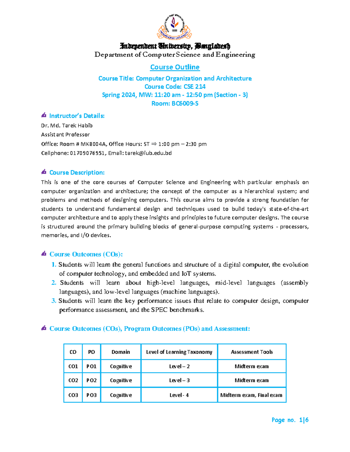 Course Outline (CSE 214- Sec. - 3- Spring 2024) - Independent ...