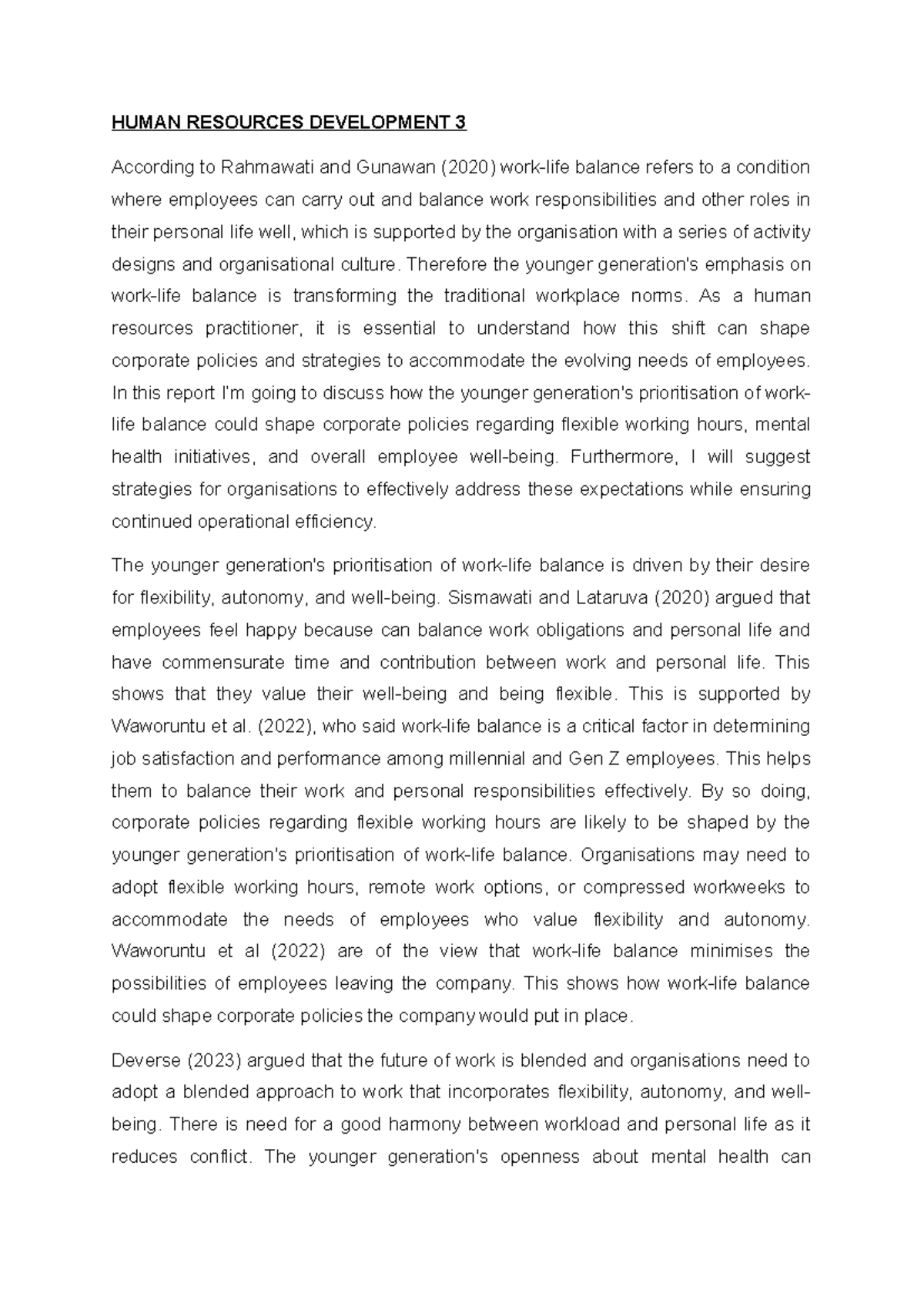 HRD 3: Shaping Corporate Policies for Work-Life Balance - Studocu