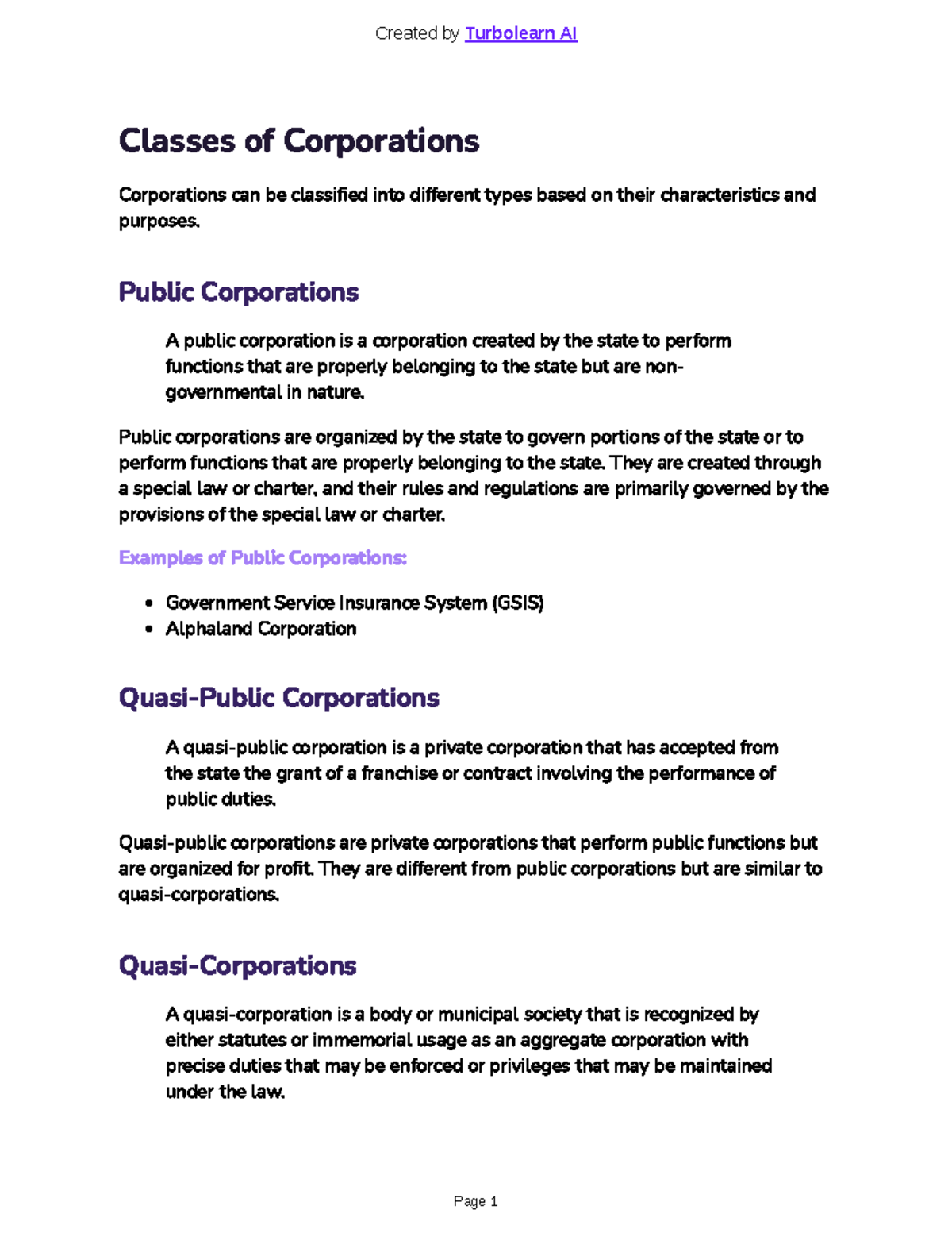 Corporations 2 Classification of Corporations and Their Types - Studocu