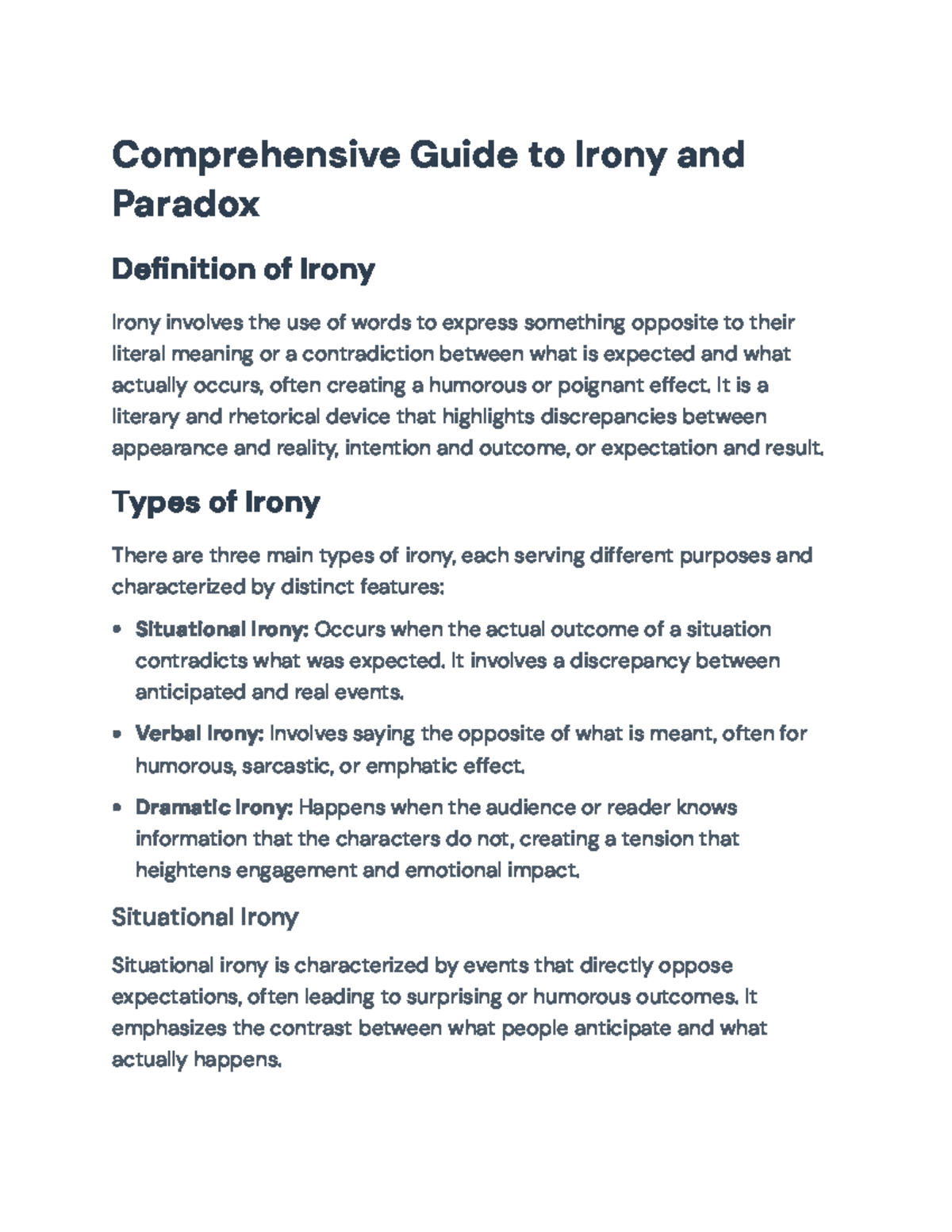 Comprehensive Guide to Irony & Paradox in Literature (ENG 101) - Studocu