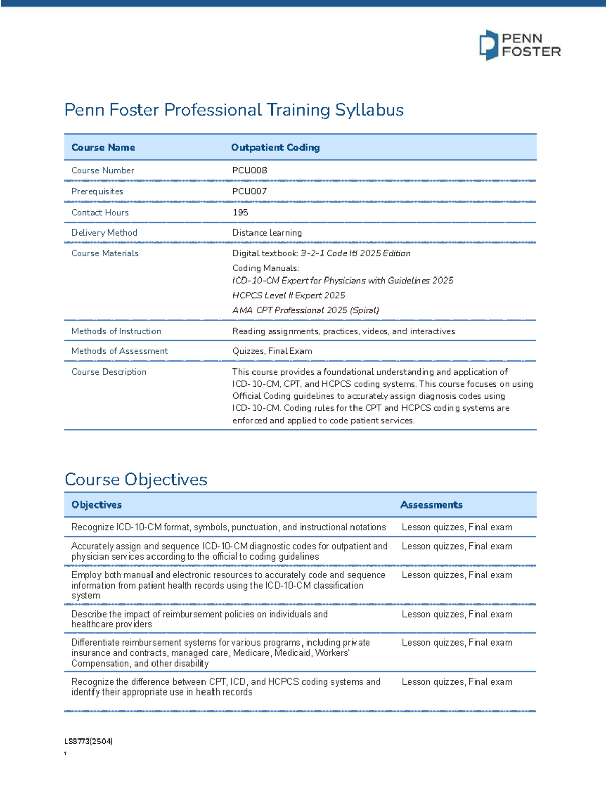 Outpatient Coding Syllabus PCU008 - Professional Training Guide - Studocu