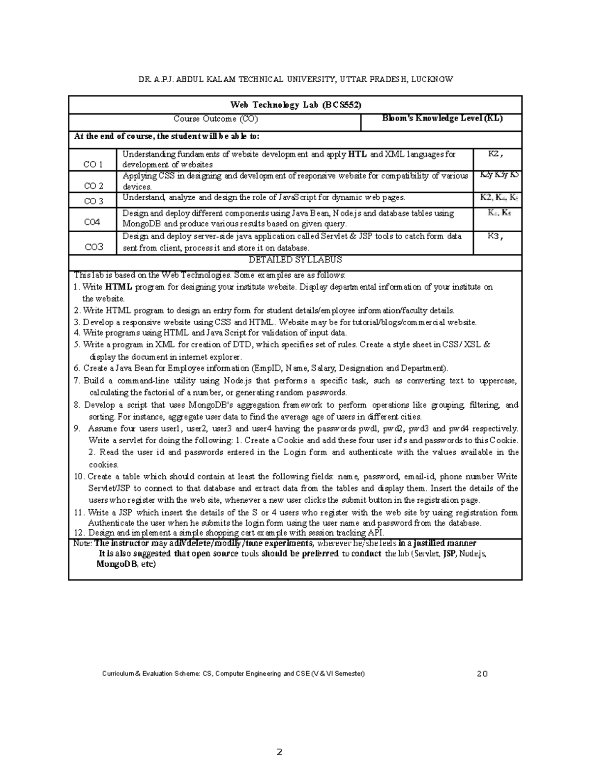 Web Technology Lab (BCS552) Practical Guide - AKTU - Studocu