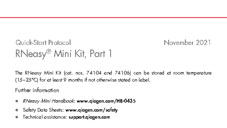 RNeasy Mini Kit Protocol (HB-0570-003) - November 2021 - Studocu