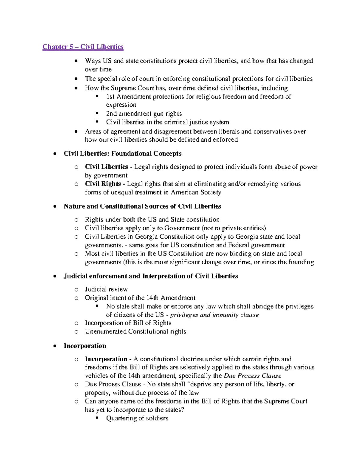 Chapters 5-6 Notes on Civil Liberties in American Government (Gov 101 ...