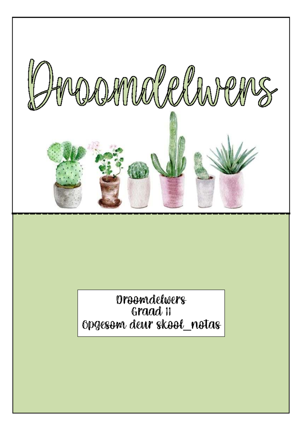 Droomdelwers Graad 11: Opgesomde Notas en Analise - Studocu