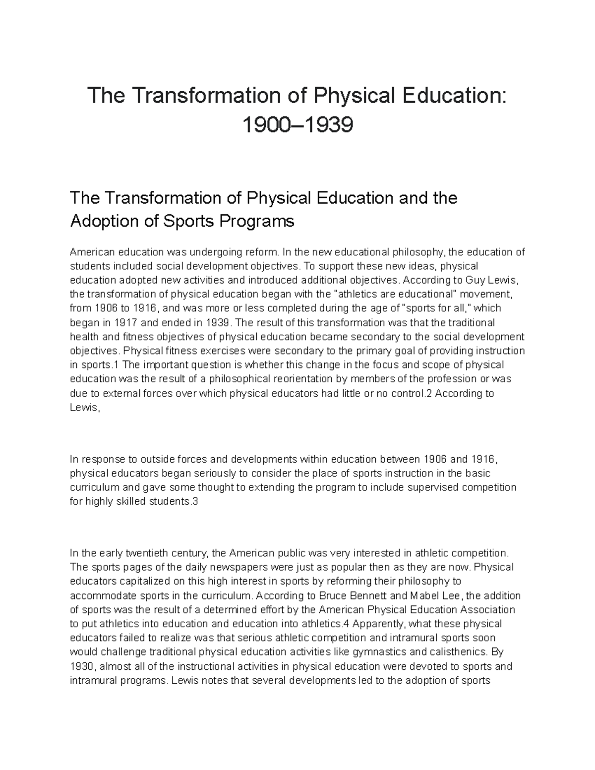 PE 1900-1939: Evolution of Sports Programs and Educational Philosophy ...