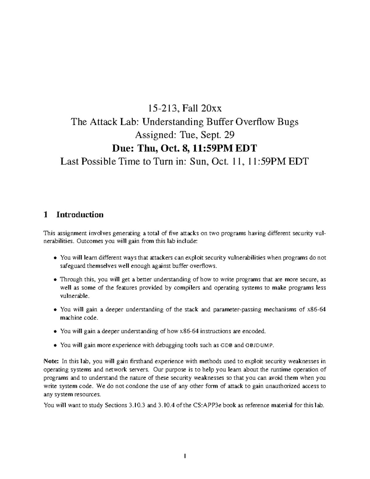 Attack Lab (15-213) - Exploring Buffer Overflow Vulnerabilities - Studocu